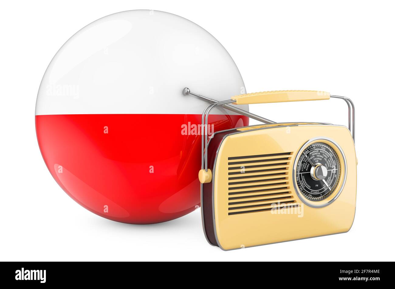 Radio broadcasting in Poland concept. Radio receiver with Polish flag ...