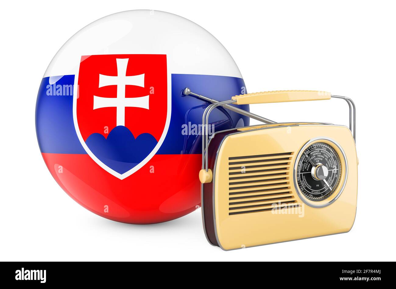 Radio broadcasting in Slovakia concept. Radio receiver with Slovak flag ...