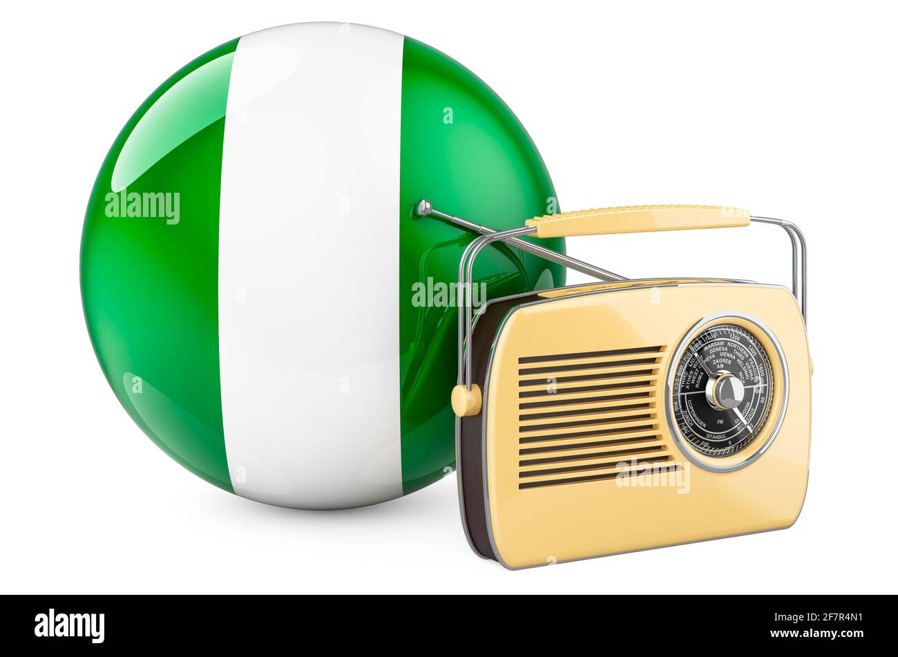 Radio broadcasting in Nigeria concept. Radio receiver with Nigerian ...