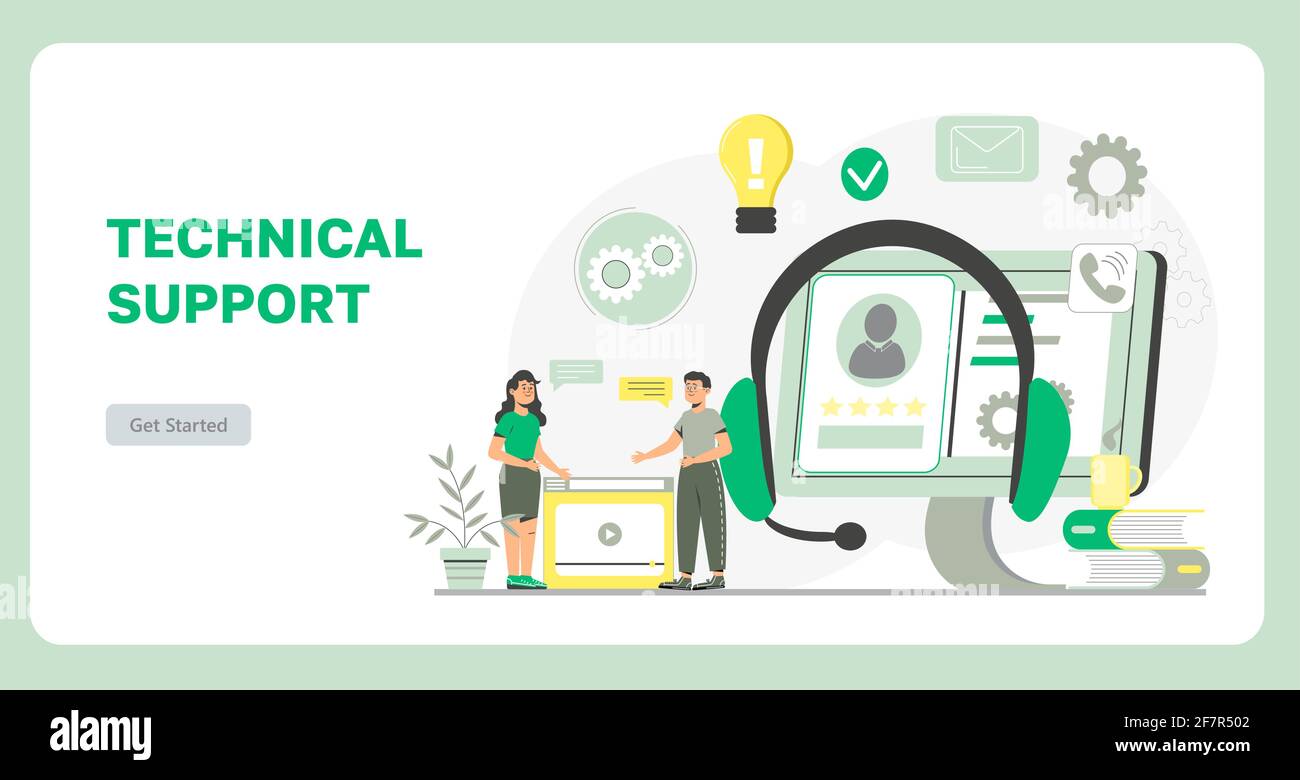 Technical support or call center concept vector. Big headphone and ...