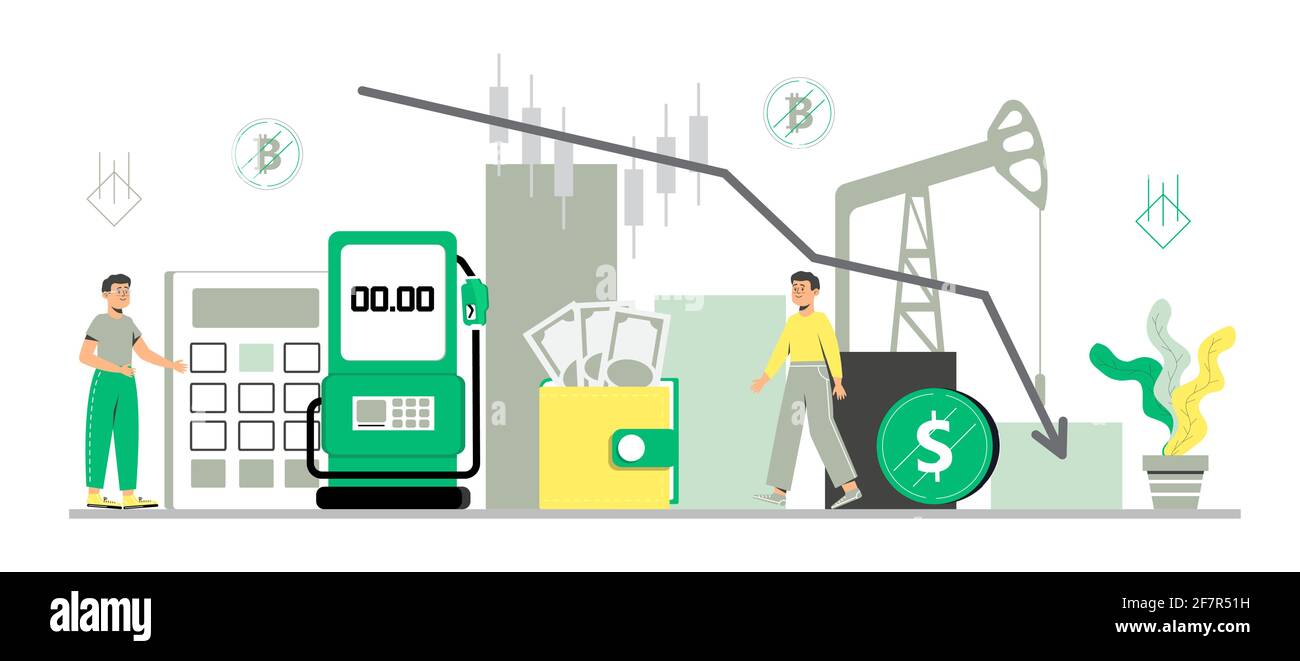 Oil price decreasing concept vector. Petroleum stock market crisis ...