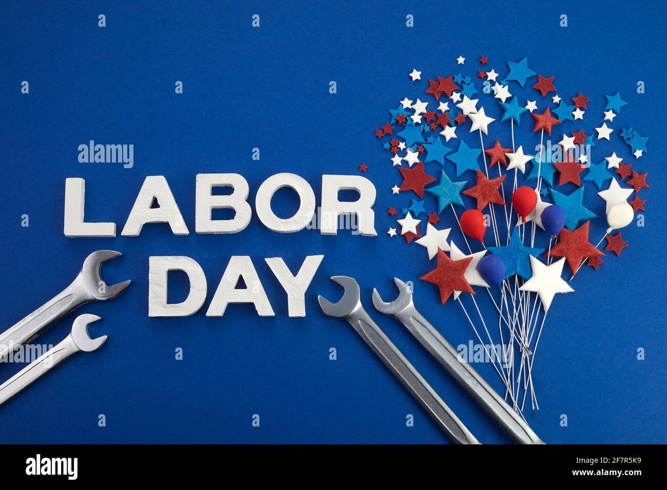 Happy Labor Day banner. Red, white, blue color stars and baloons on ...