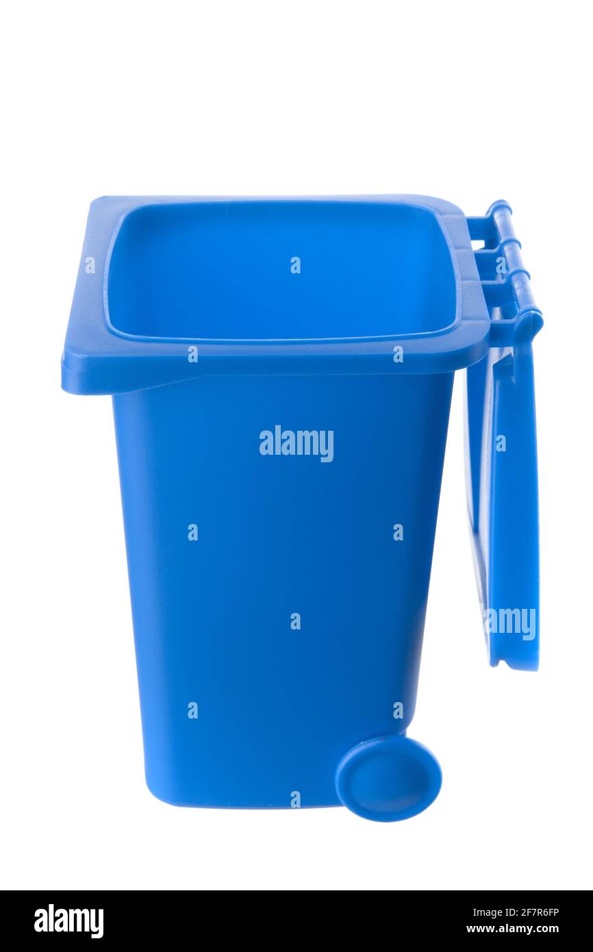 Plastic blue trash can isolated on white background Stock Photo - Alamy