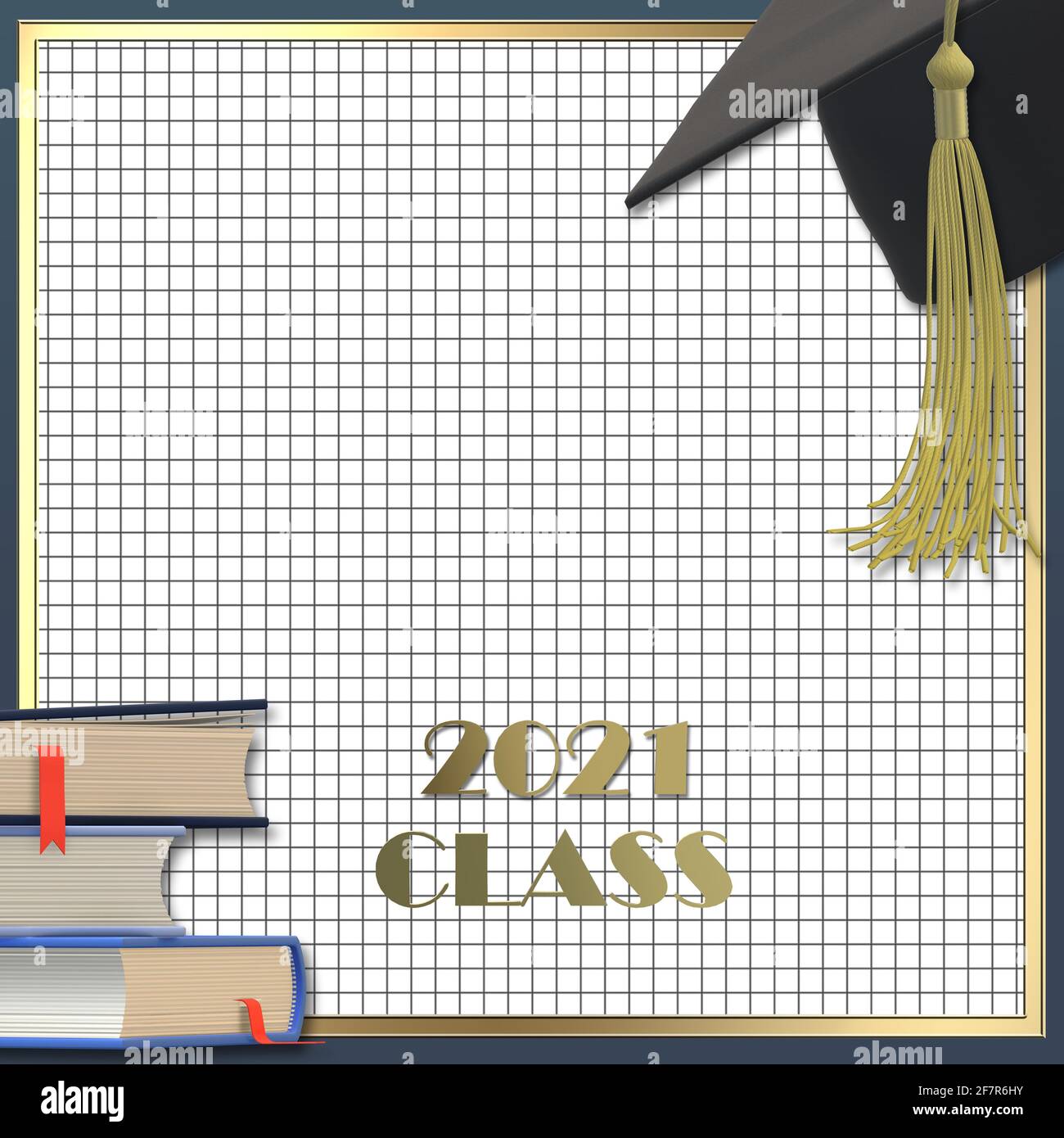 Graduation 2021 cap with tassel. Class of 2021 year on squared graph ...