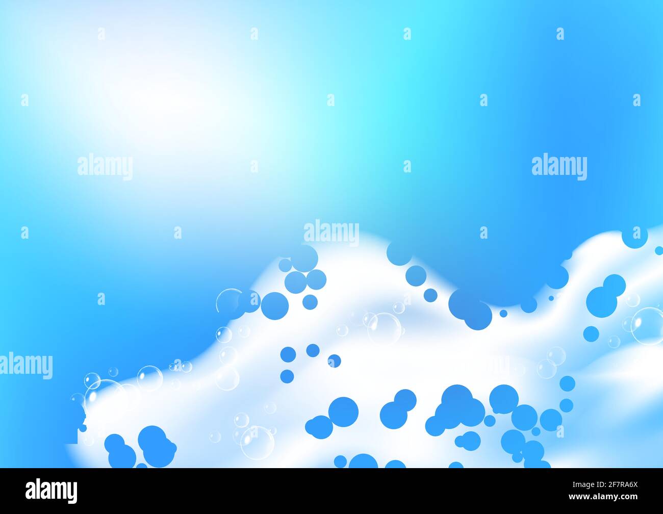 Beautiful blue background with realistic Soap foam with bubbles ...