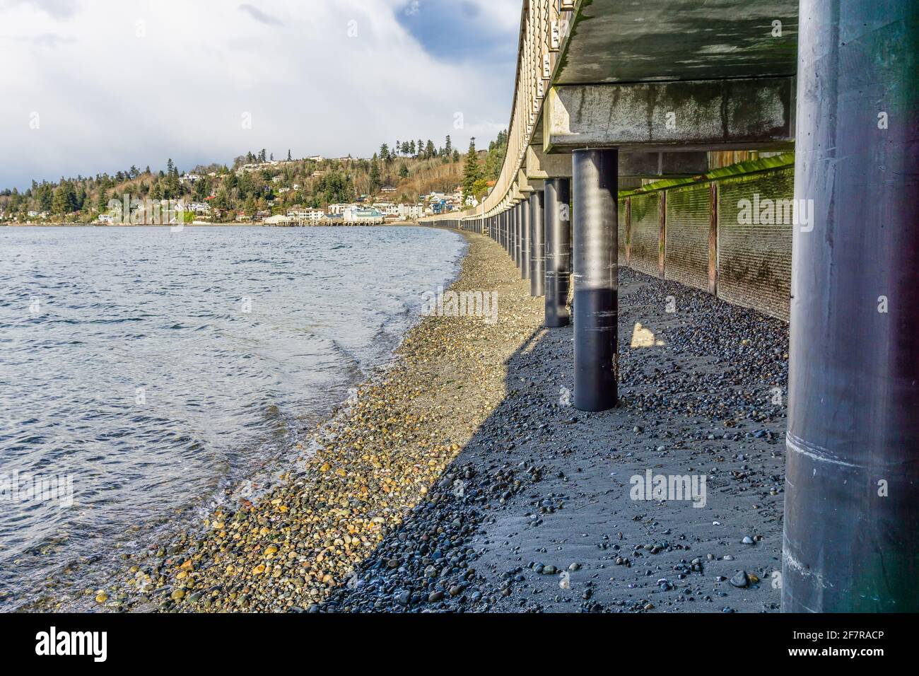 a View from under the boardwalk at Redondo Beach, Washington Stock ...