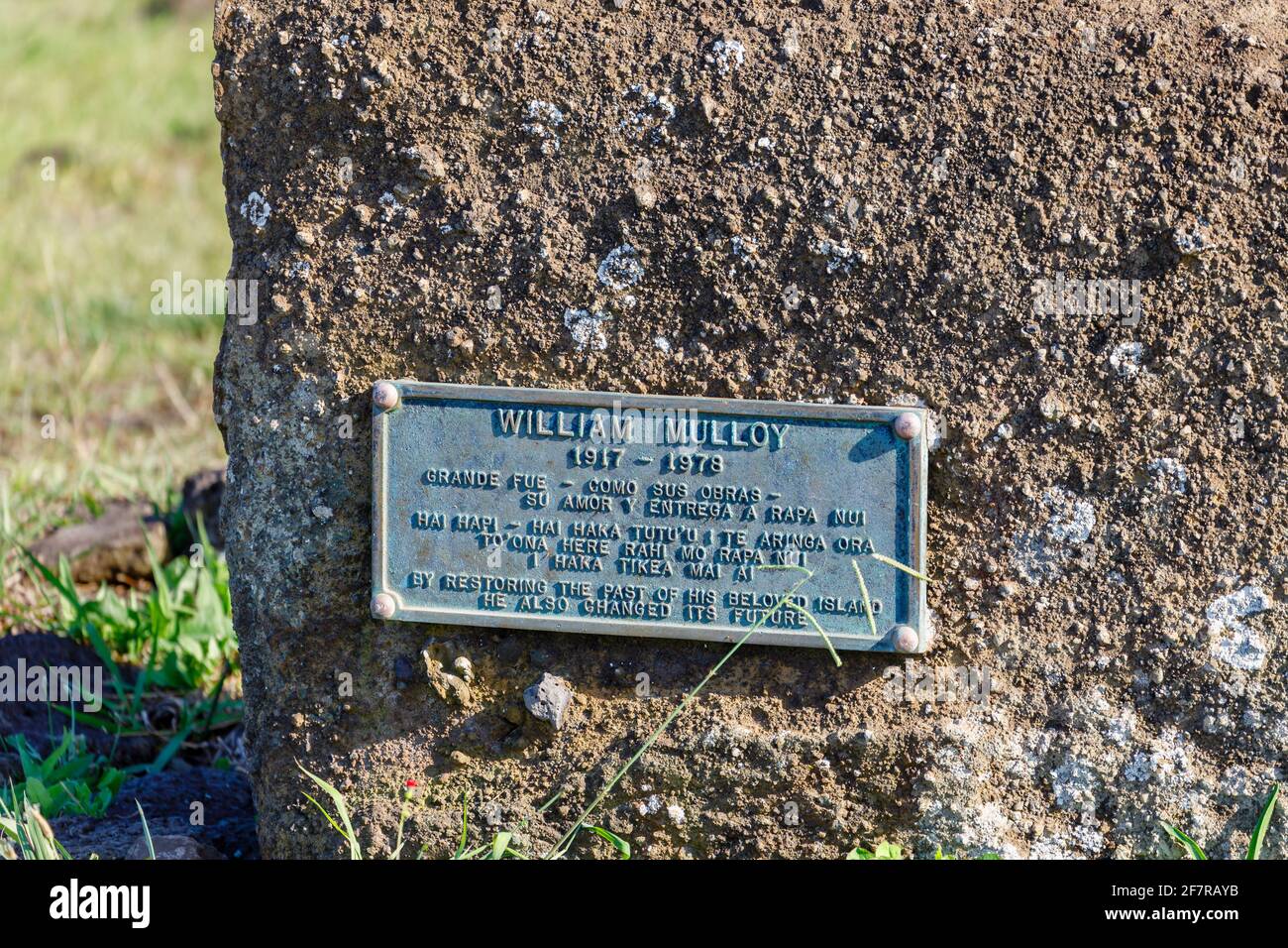 Plaque commemorating archaeologist William Mulloy at the Tahai archaeological complex in Tahai ...
