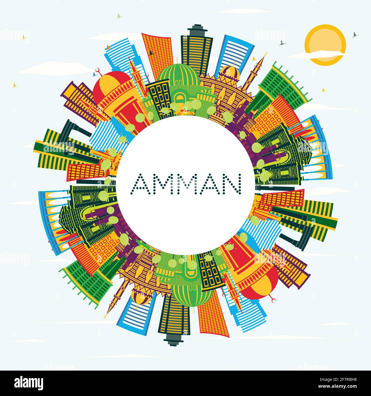 Amman Jordan City Skyline with Color Buildings, Blue Sky and Copy Space ...