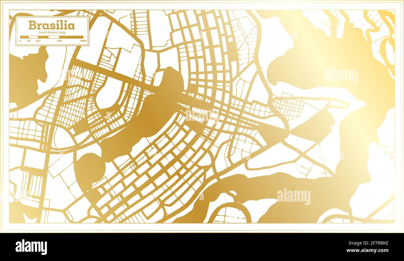 Brasilia Brazil City Map in Retro Style in Golden Color. Outline Map ...