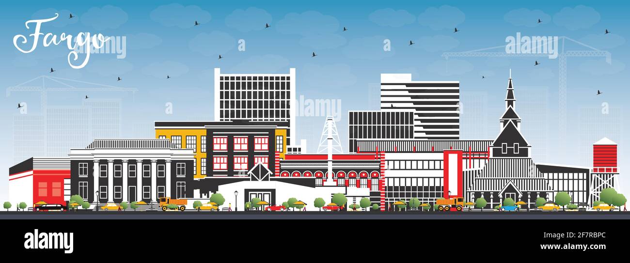 Fargo North Dakota City Skyline with Color Buildings and Blue Sky ...