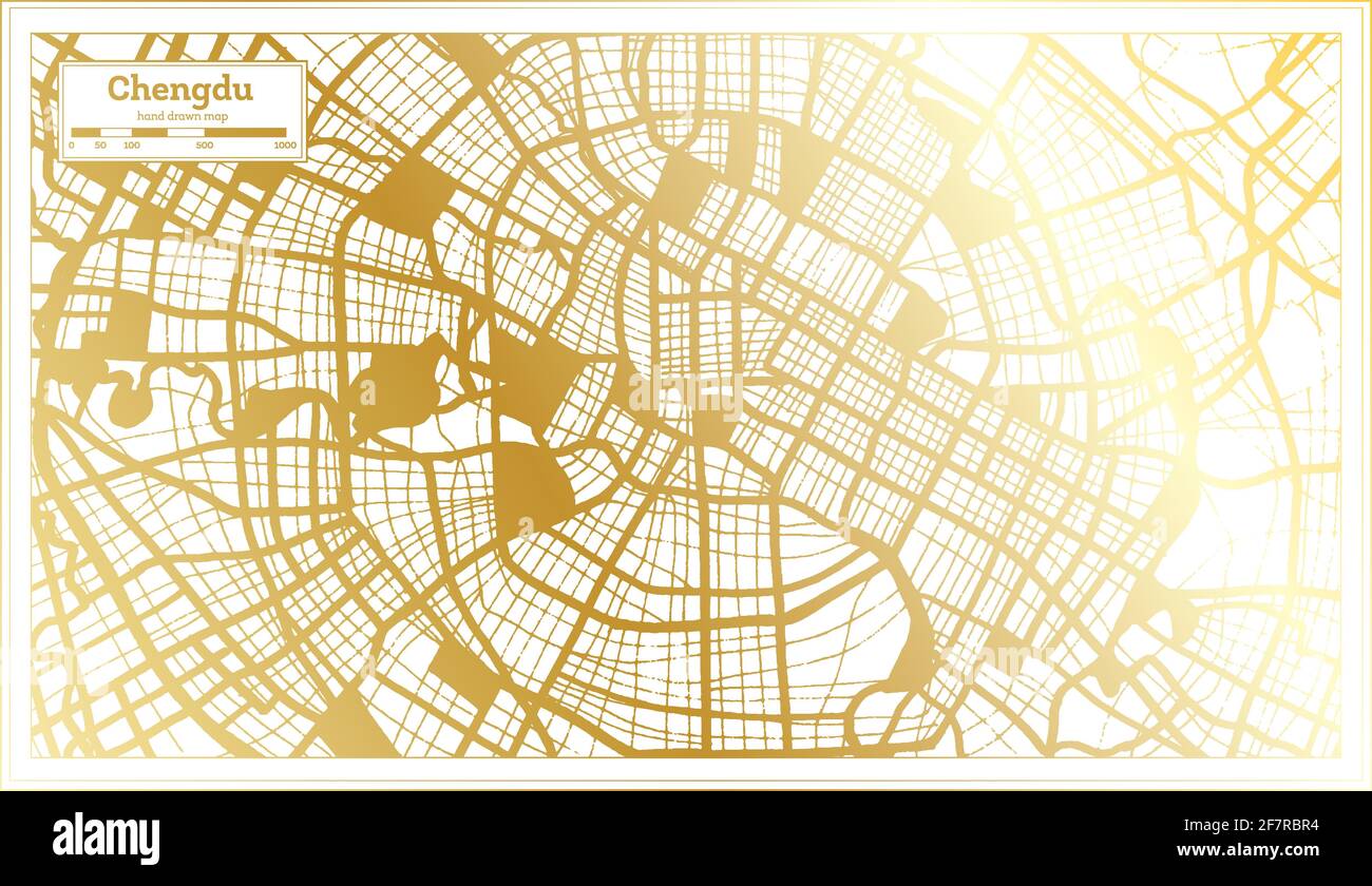 Chengdu China City Map in Retro Style in Golden Color. Outline Map ...