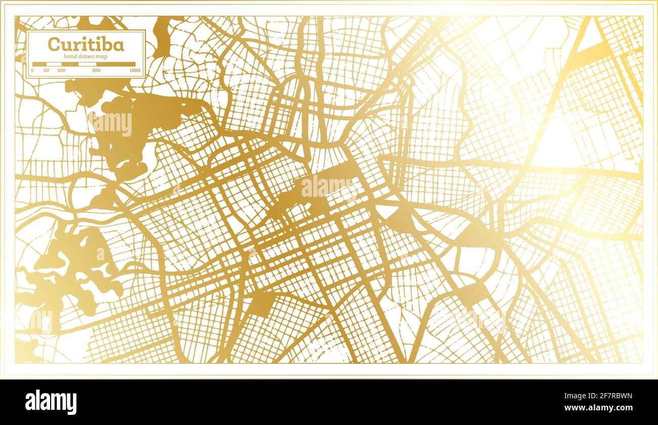 Curitiba Brazil City Map in Retro Style in Golden Color. Outline Map ...