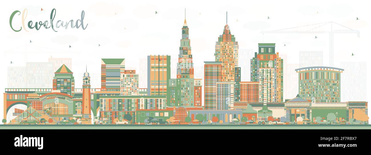 Cleveland Ohio City Skyline with Color Buildings. Vector Illustration ...