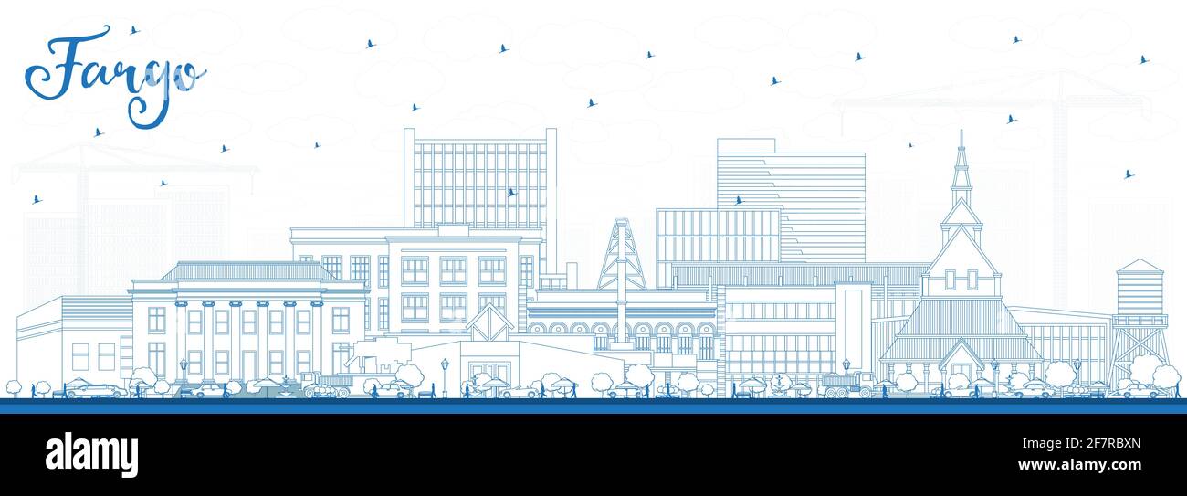 Outline Fargo North Dakota City Skyline with Blue Buildings. Vector ...