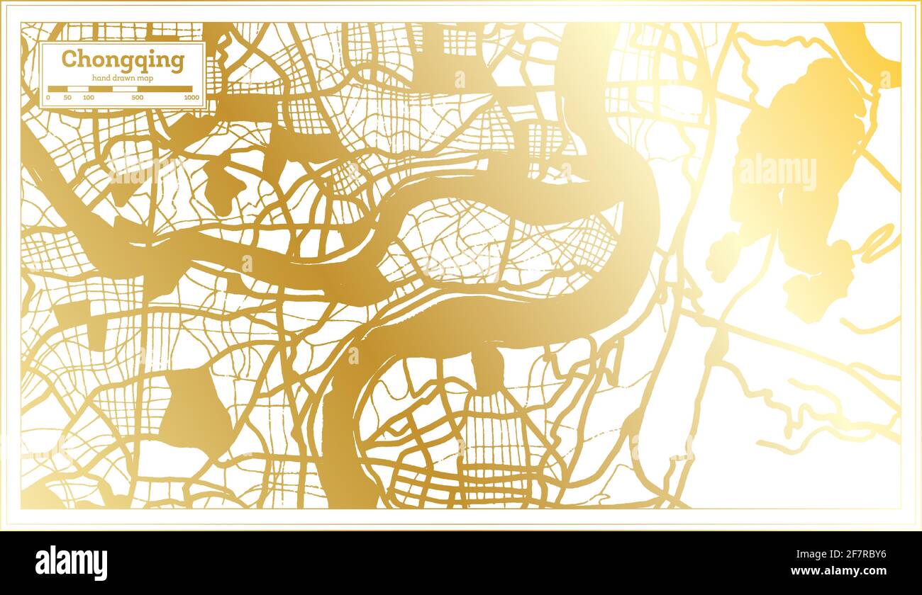 Chongqing China City Map in Retro Style in Golden Color. Outline Map ...