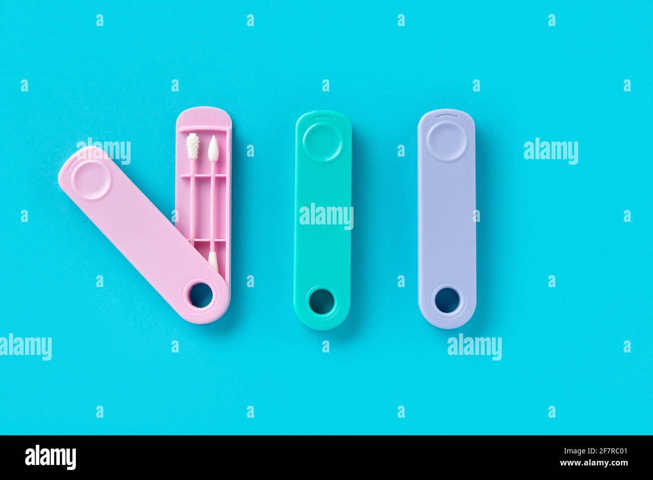 Flat lay top view reusable silicone swab on blue background Stock Photo ...