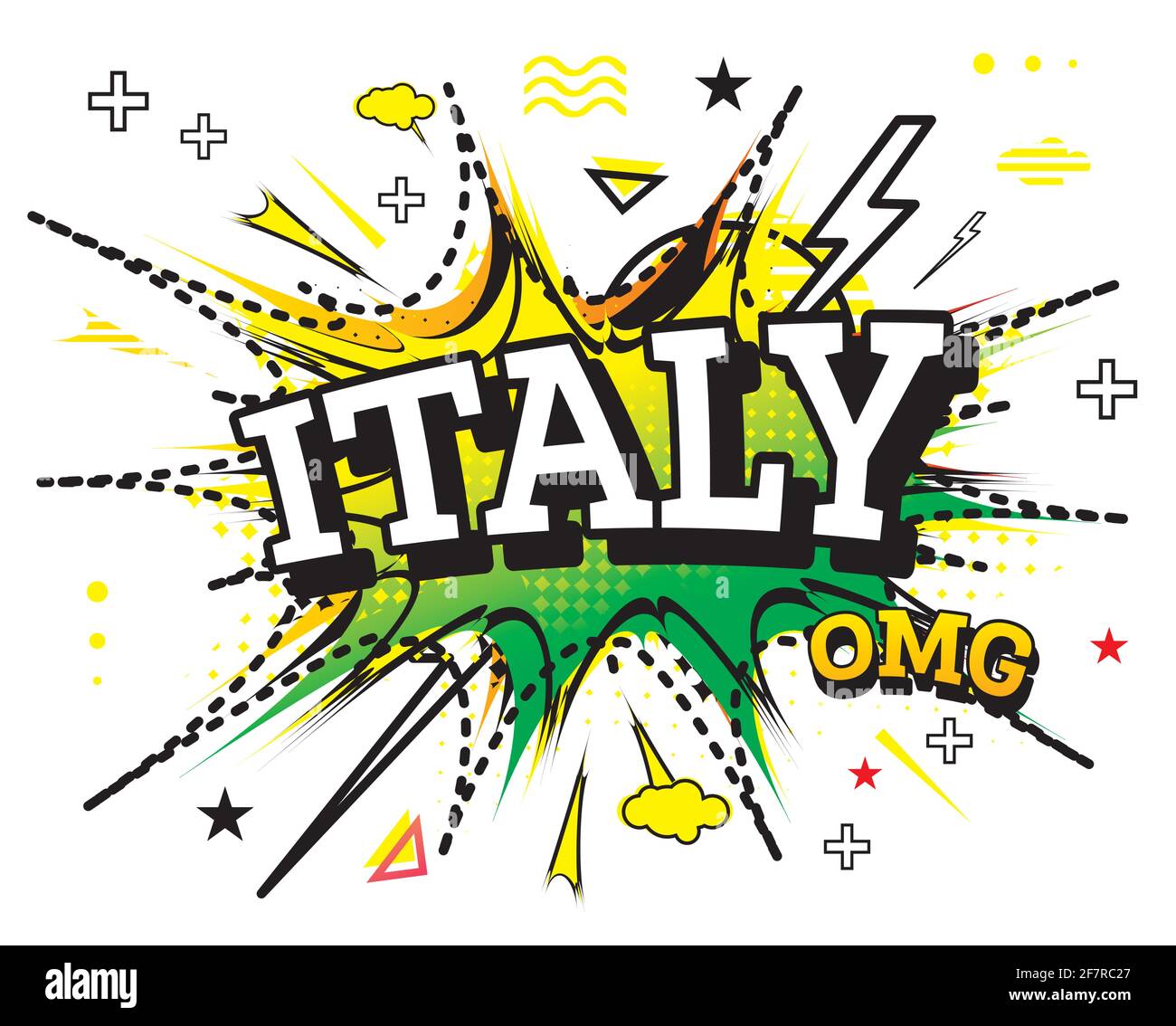 Italy Comic Text in Pop Art Style Isolated on White Background. Vector ...