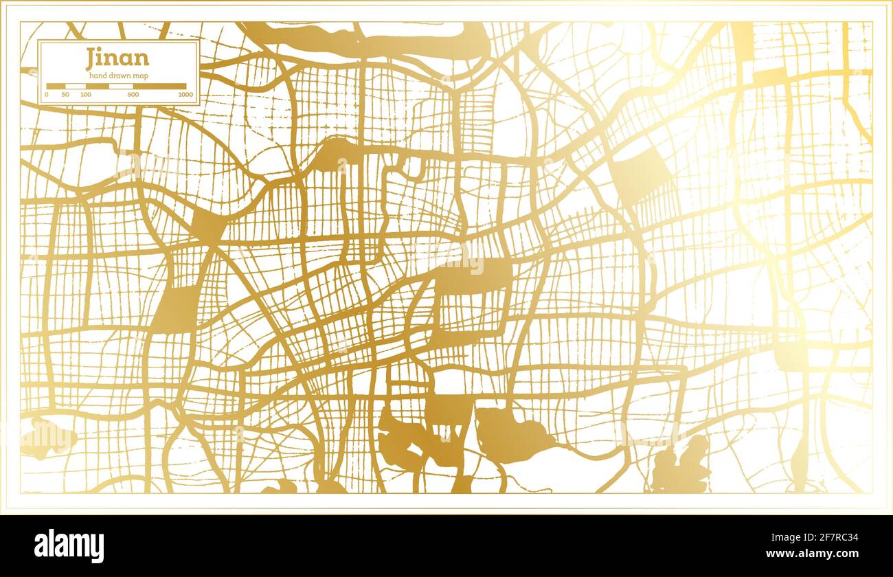 Jinan China City Map in Retro Style in Golden Color. Outline Map. Vector Illustration Stock ...