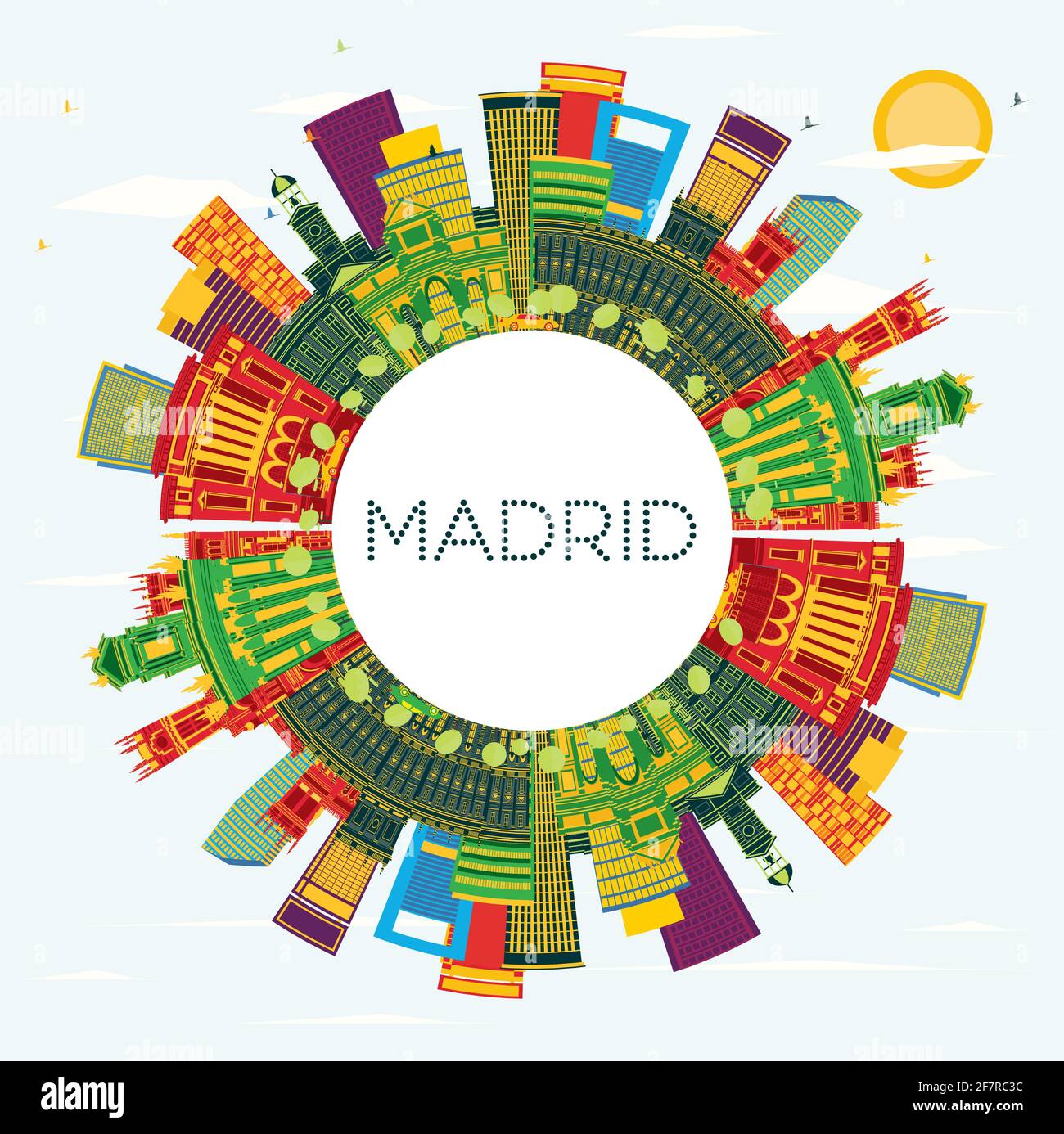 Madrid Spain City Skyline with Color Buildings, Blue Sky and Copy Space ...