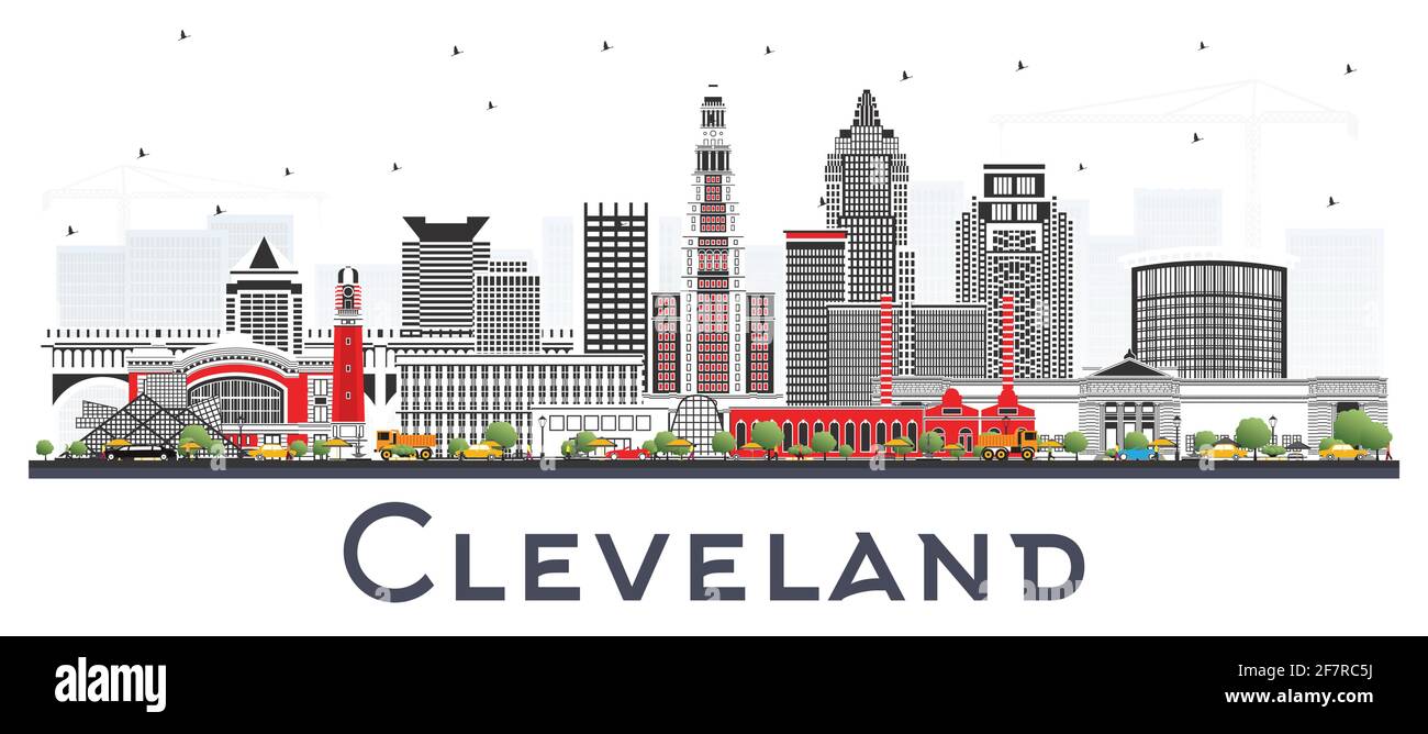 Cleveland Ohio City Skyline with Color Buildings Isolated on White ...