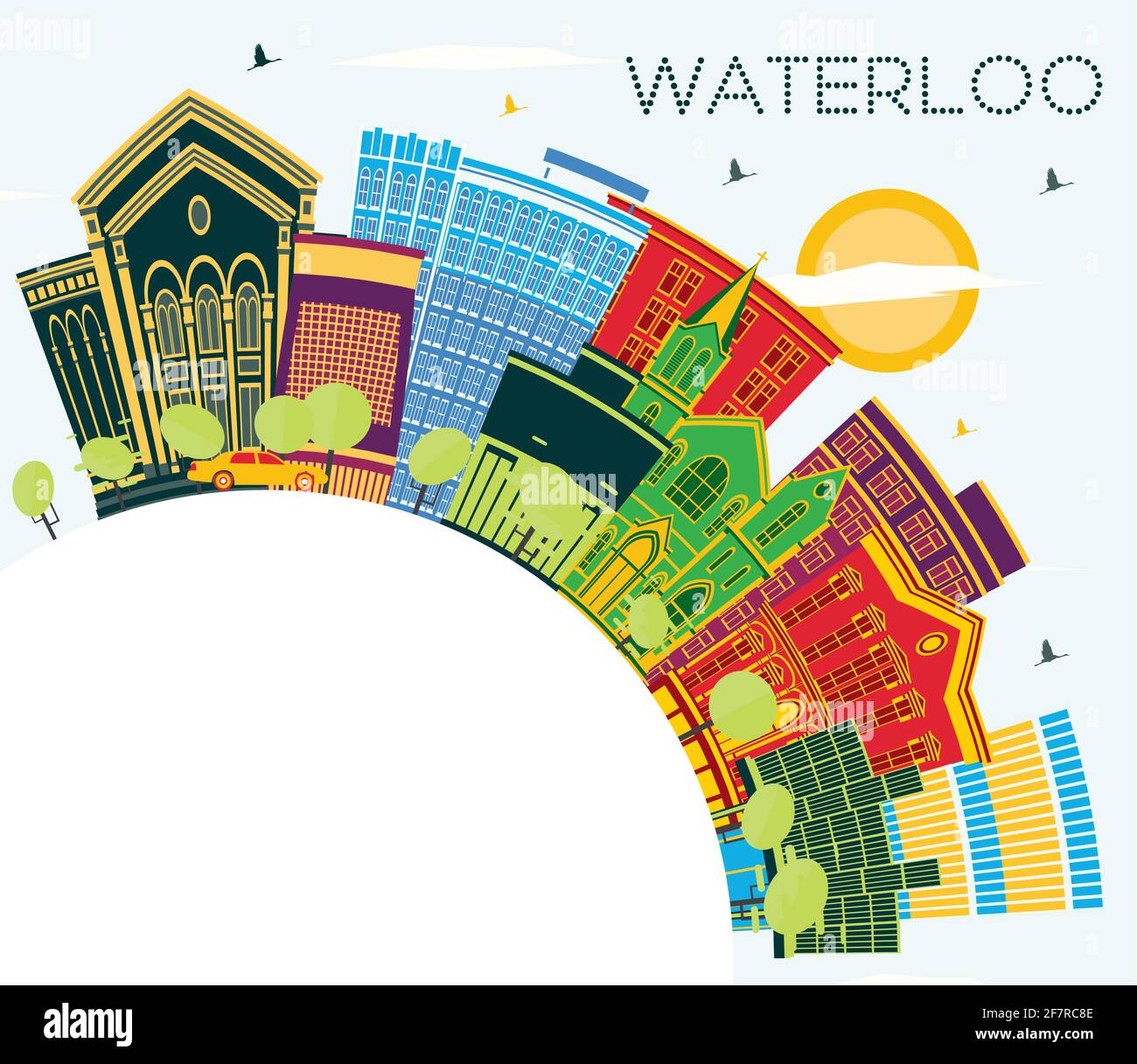 Waterloo Iowa Skyline with Color Buildings, Blue Sky and Copy Space ...