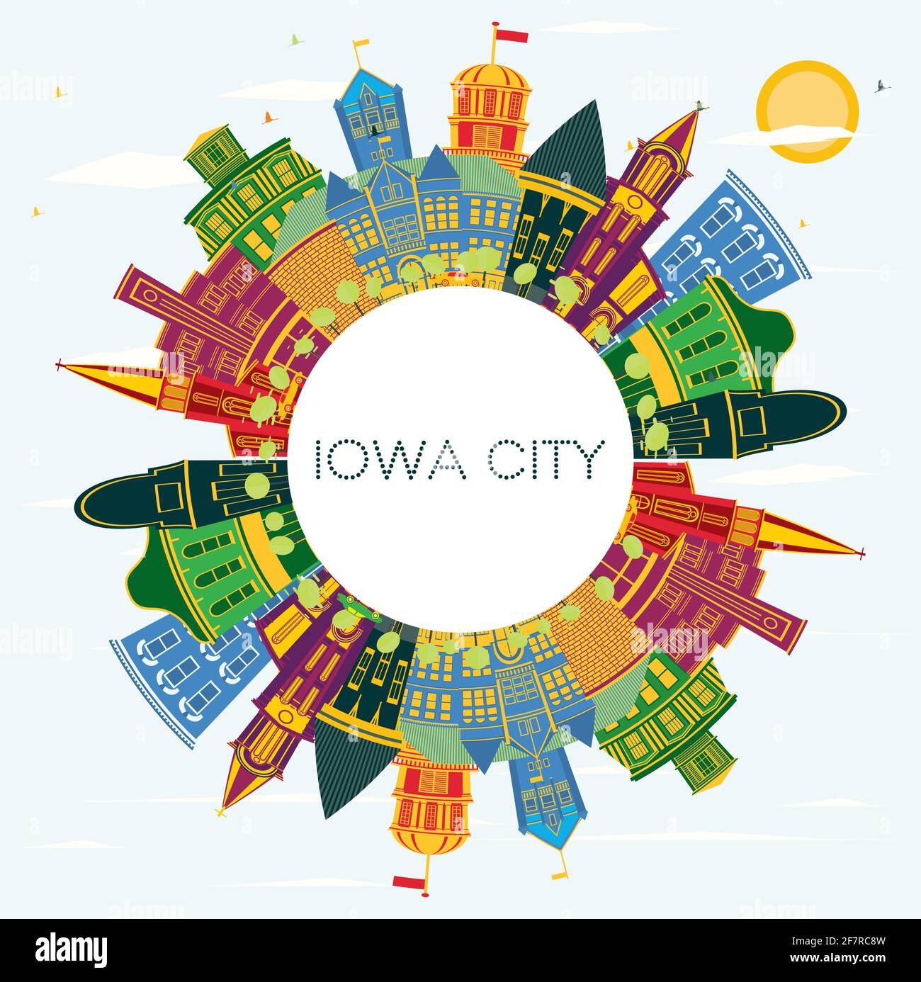 Iowa City Skyline with Color Buildings, Blue Sky and Copy Space. Vector ...