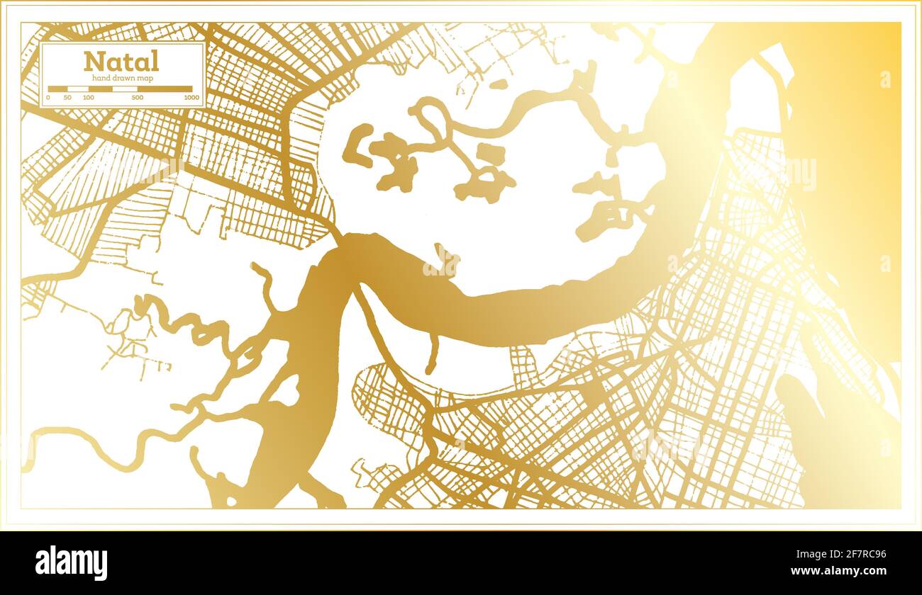 Natal Brazil City Map in Retro Style in Golden Color. Outline Map ...