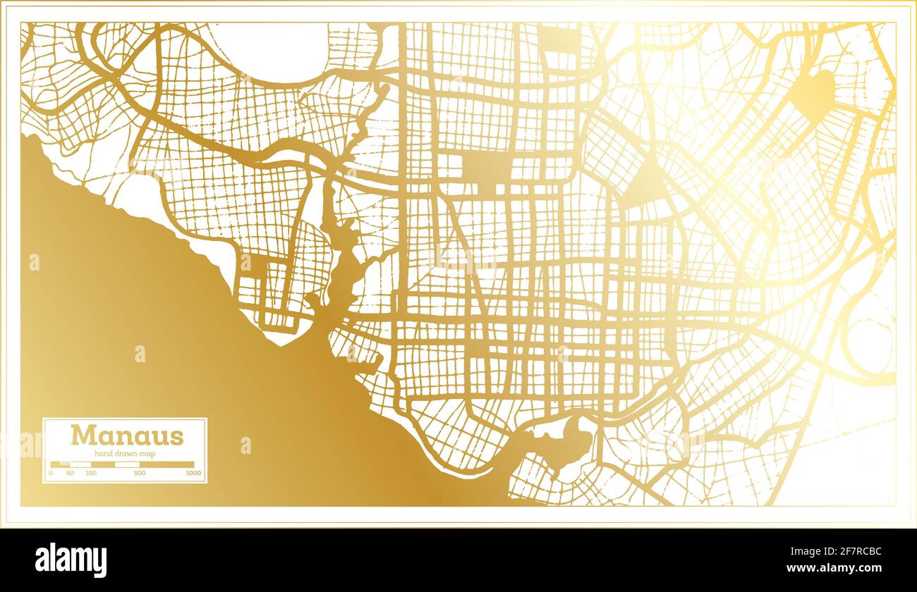 Manaus Brazil City Map in Retro Style in Golden Color. Outline Map ...