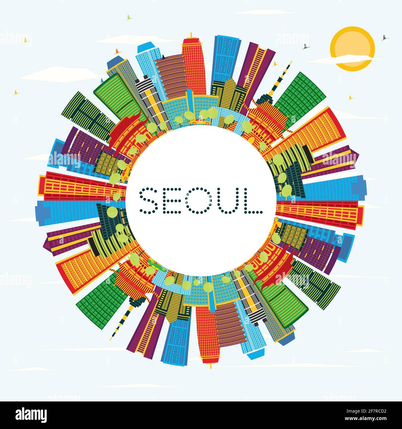 Seoul South Korea City Skyline with Color Buildings, Blue Sky and Copy ...