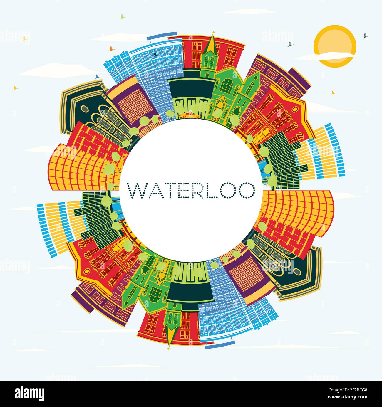 Waterloo Iowa Skyline with Color Buildings, Blue Sky and Copy Space ...