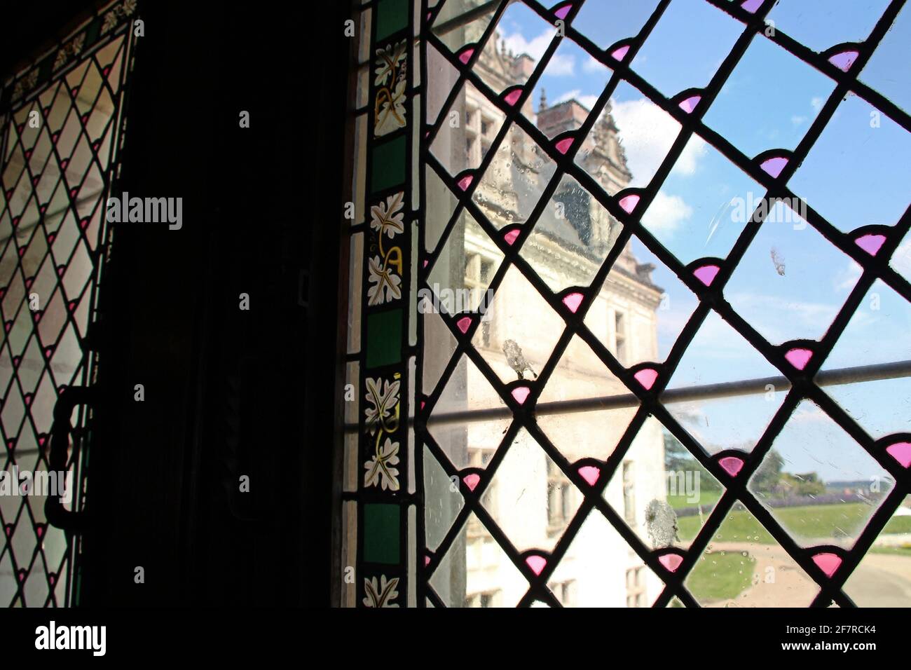 stained-glass window at the castle of amboise in france Stock Photo - Alamy