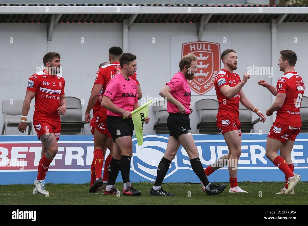 Ethan Ryan (23) of Hull KR celebrates his try in, on 4/9/2021. (Photo ...