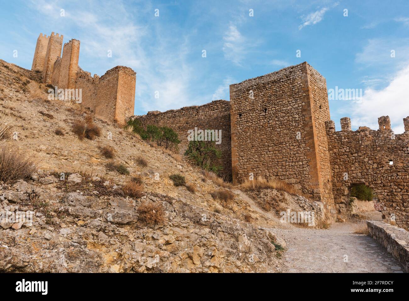 medieval castle wall of Albarracin, Aragon, Spain, sunny day Stock ...