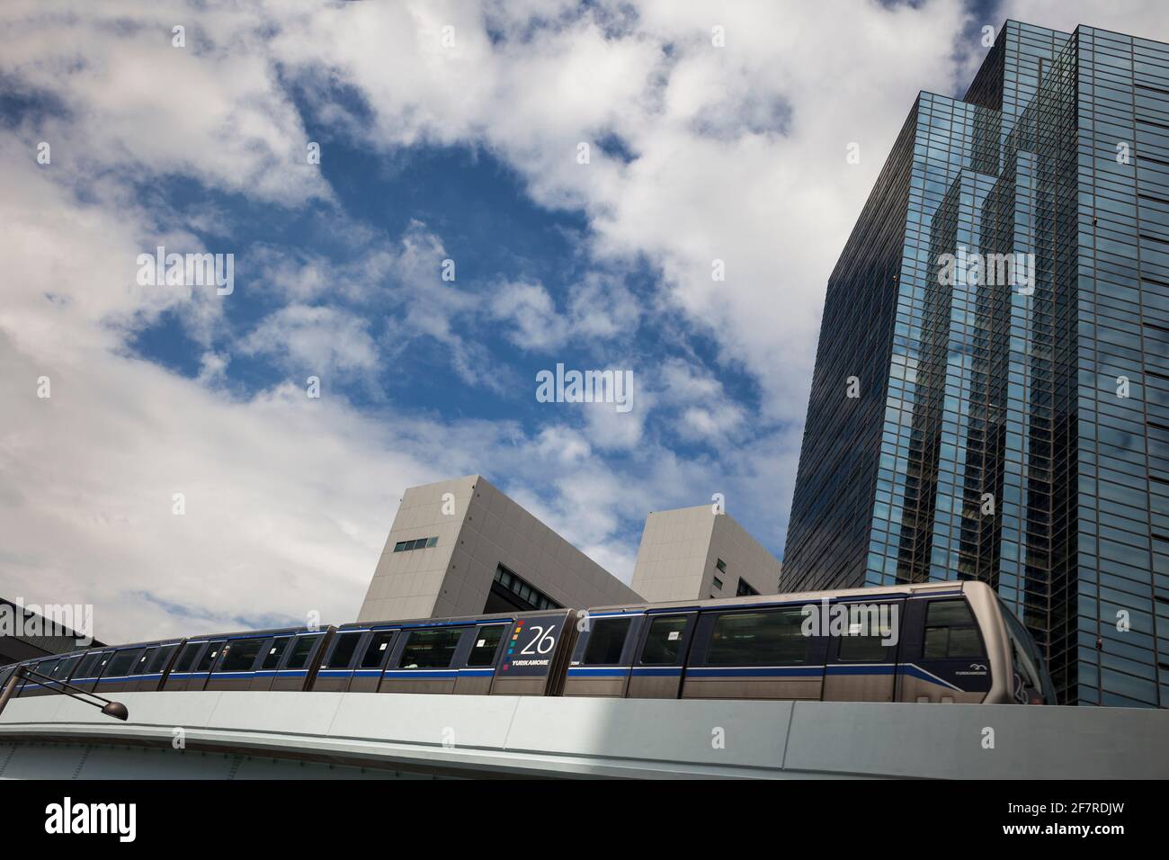 Horizontal low angle view of the New Transit Yurikamome (Tokyo's first ...