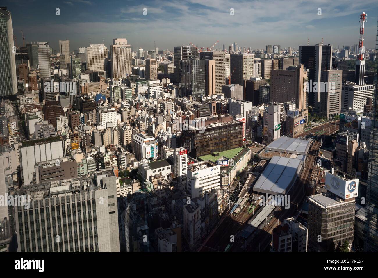 Panoramic high angle view of Tokyo Higashi-Shinbashi district and JR ...