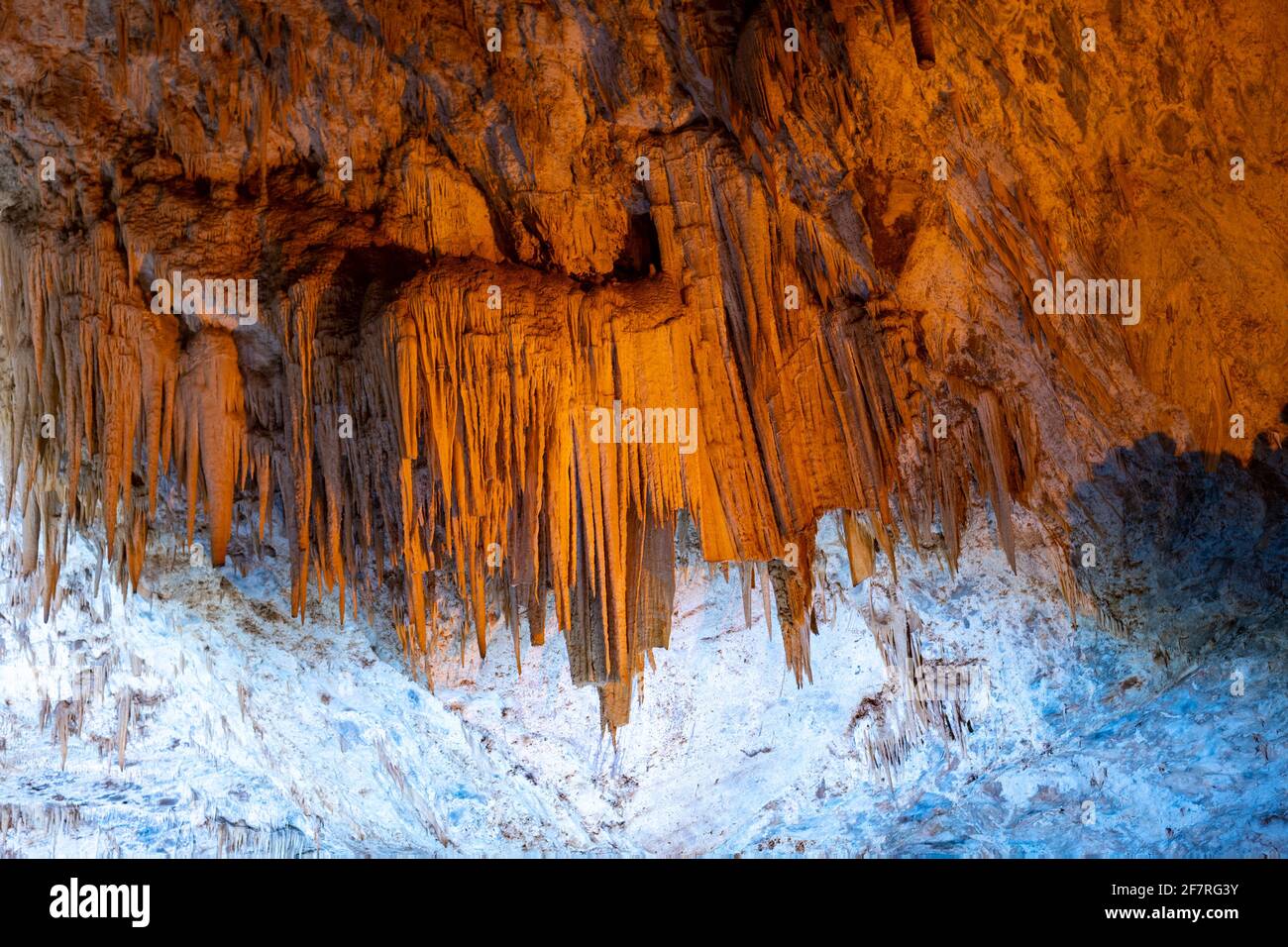 Eerie scenery of enchanting golden dripstones in the Gilindir Cave Ayd ...