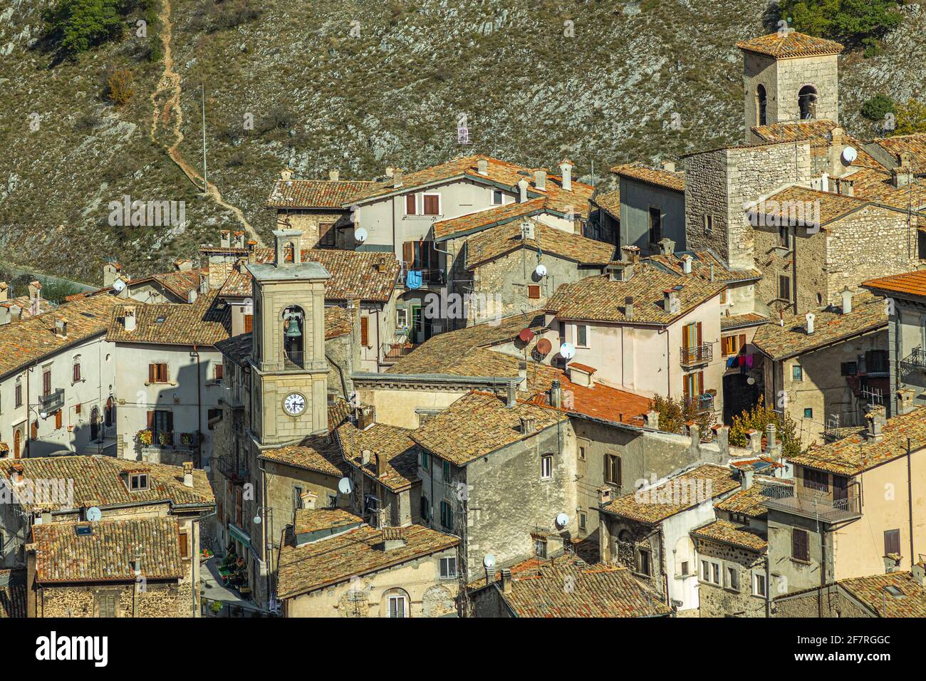 Top view of the famous mountain village of Scanno. Scanno, province of ...