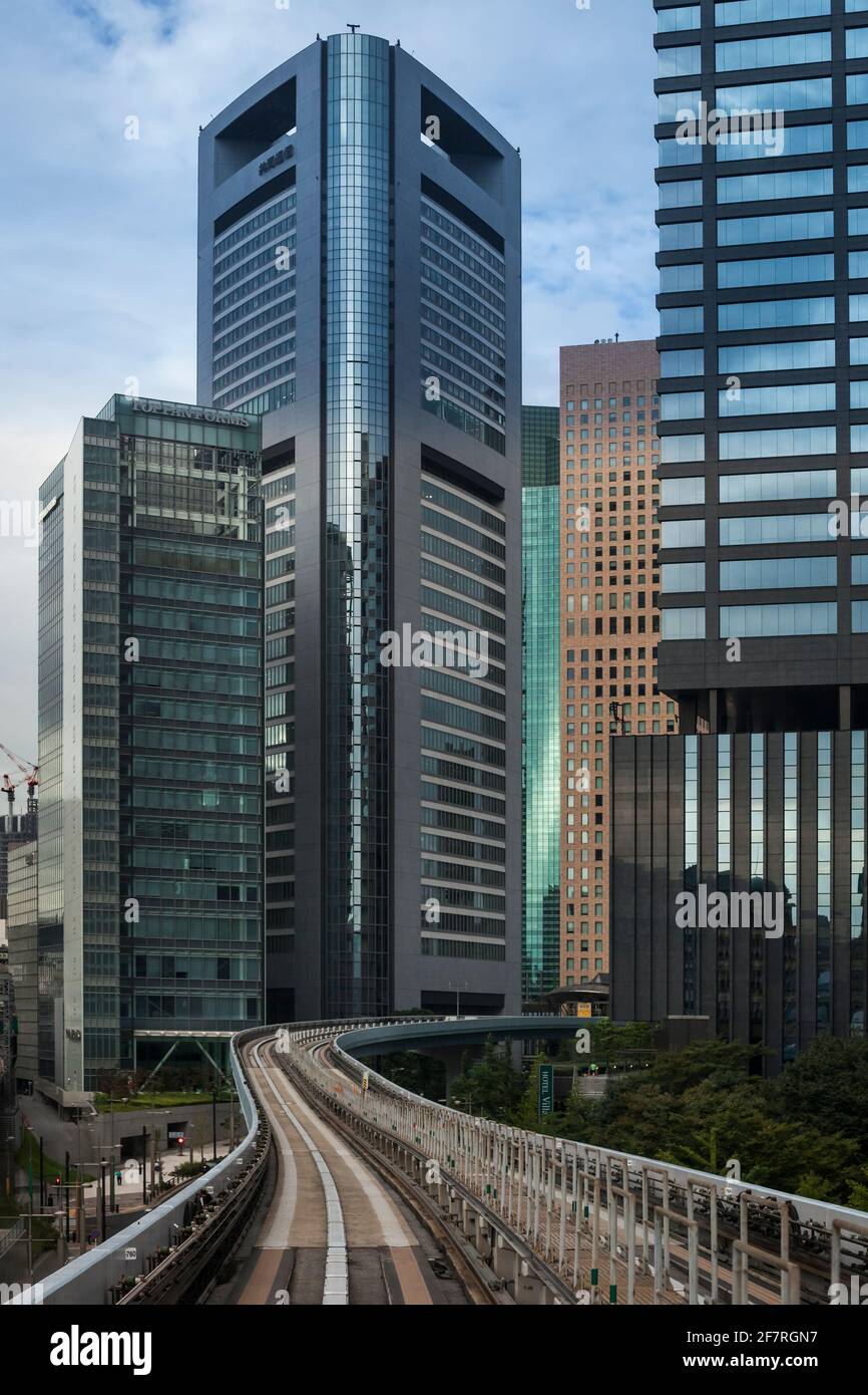 Vertical view of the New Transit Yurikamome track passing through some ...