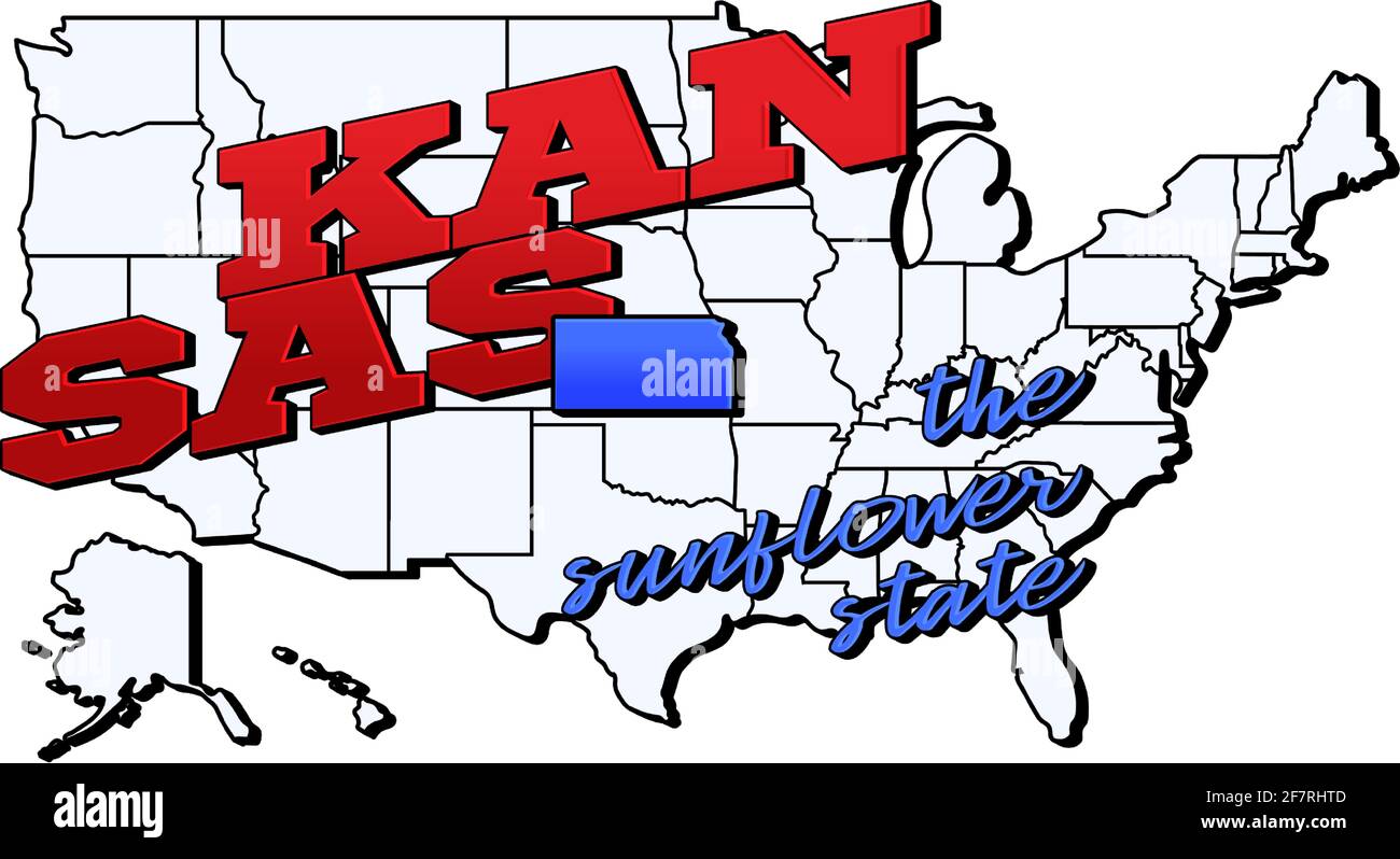 kansas state. Vector illustration with US kansas state on american map ...