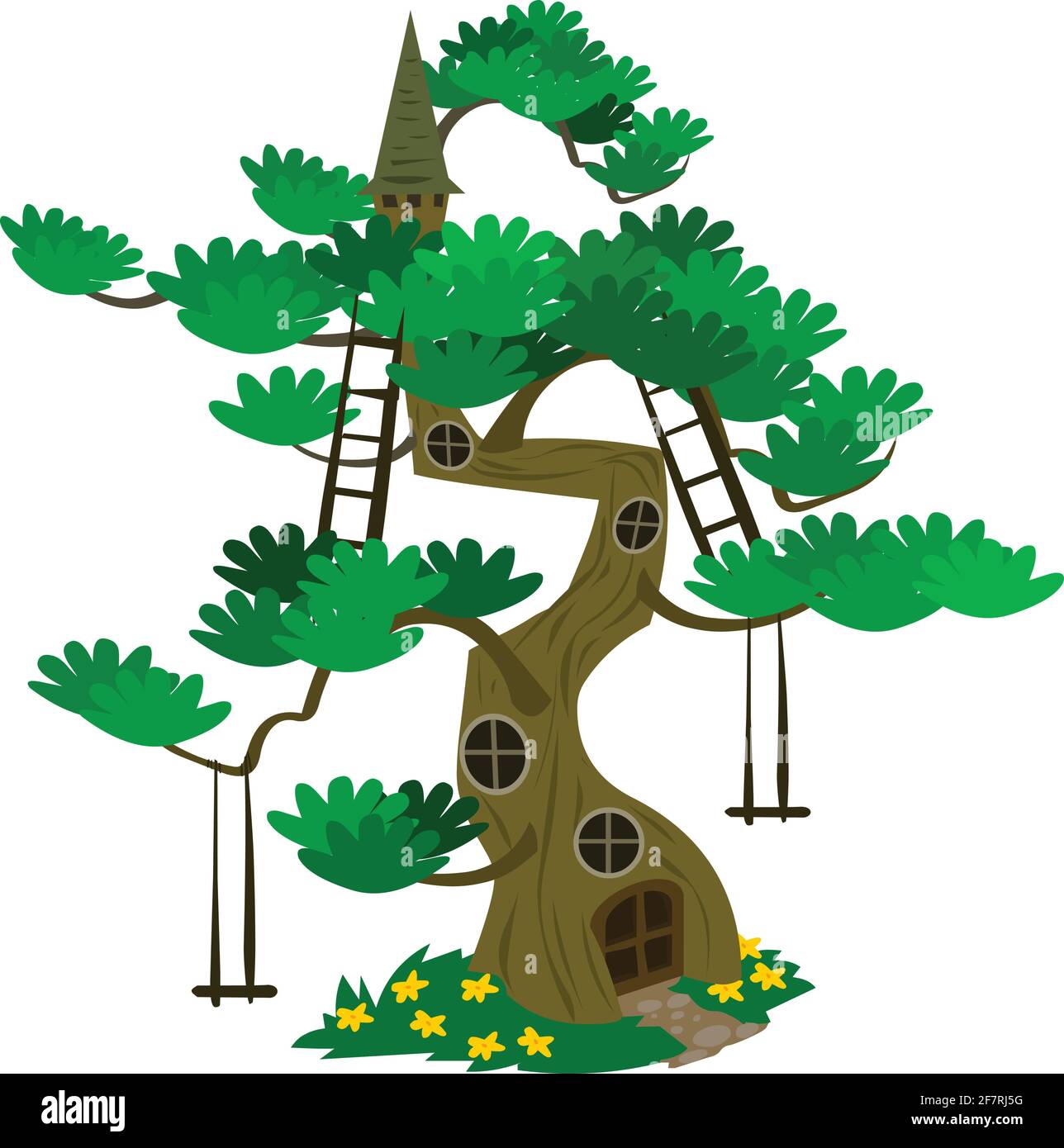 Fairy home cartoon tree isolated on white background Stock Vector Image ...