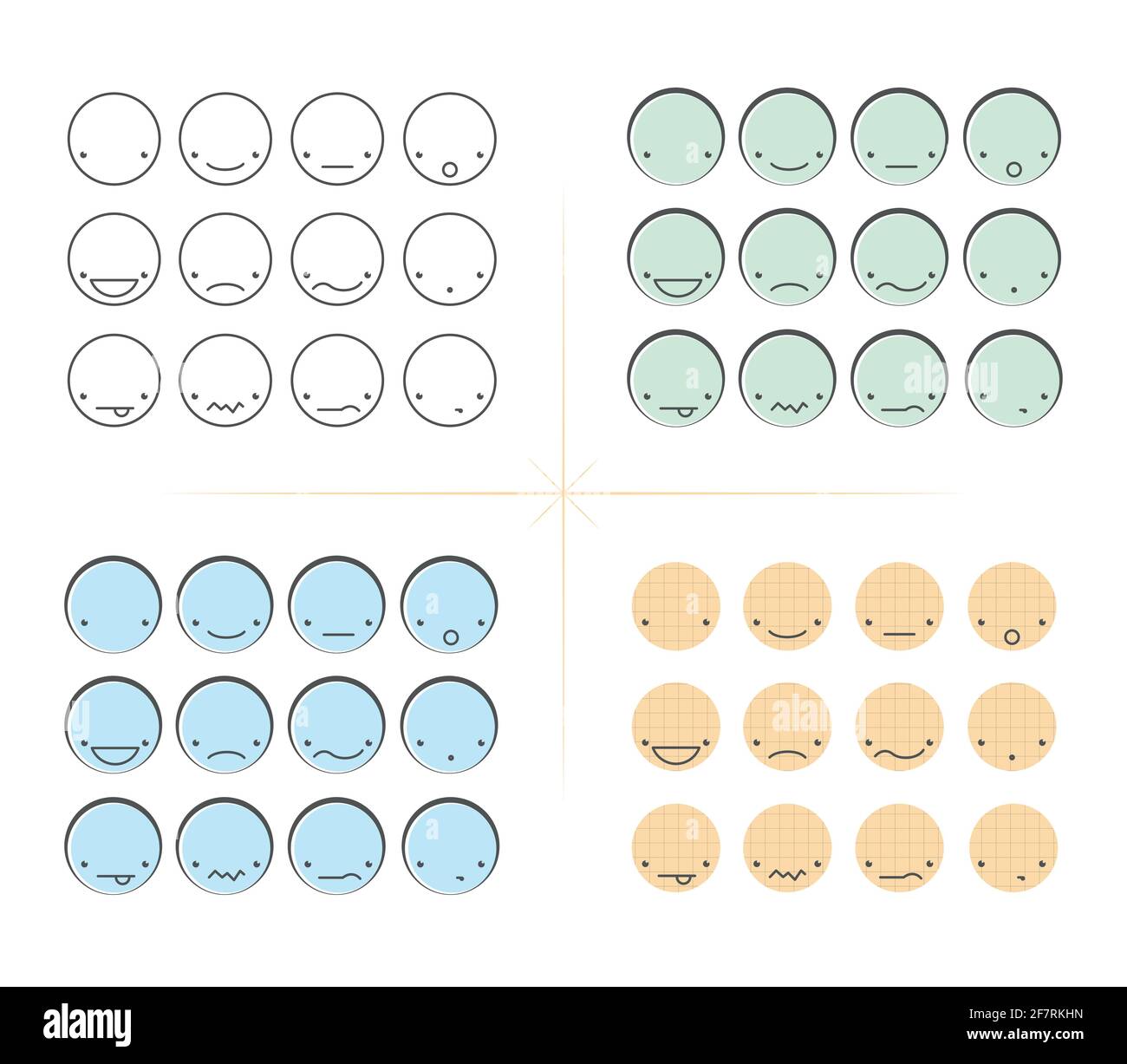 Vintage emoticons set. Several colors. Vector illustration, flat design ...