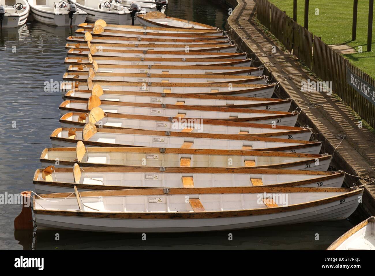 Empty White Wooden Rowing Boats Tethered and Moored on The River Avon ...