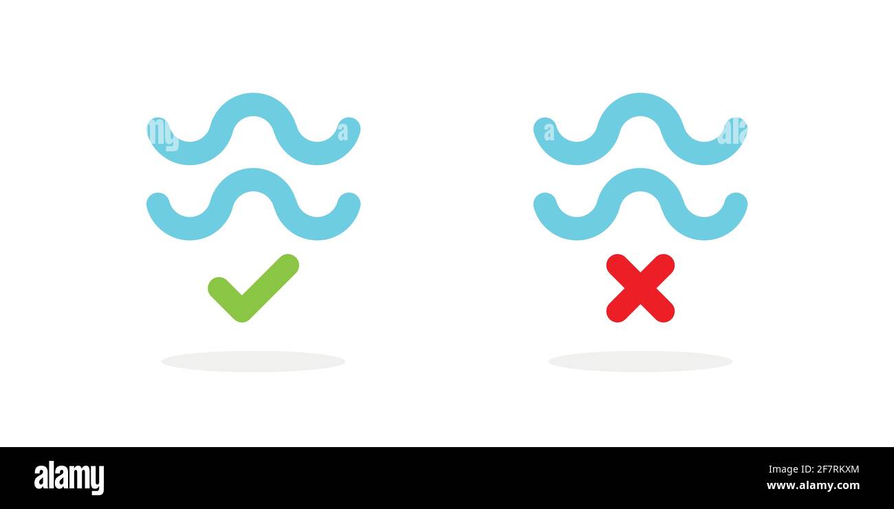 Waves and check marks icons. Vector illustration, flat design Stock ...