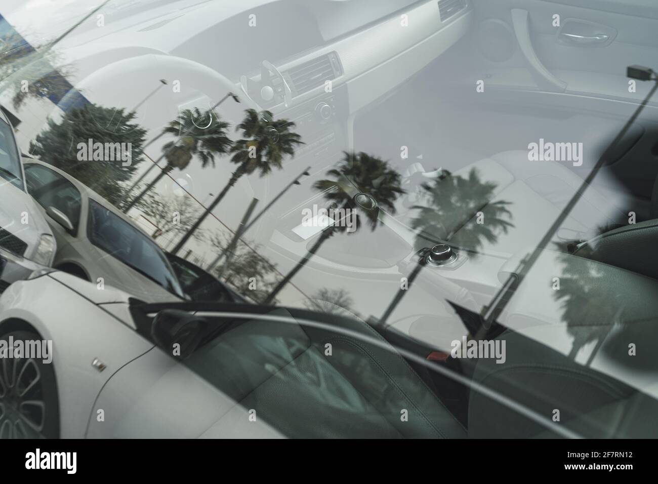 Reflection of trees and cars on a car window Stock Photo - Alamy