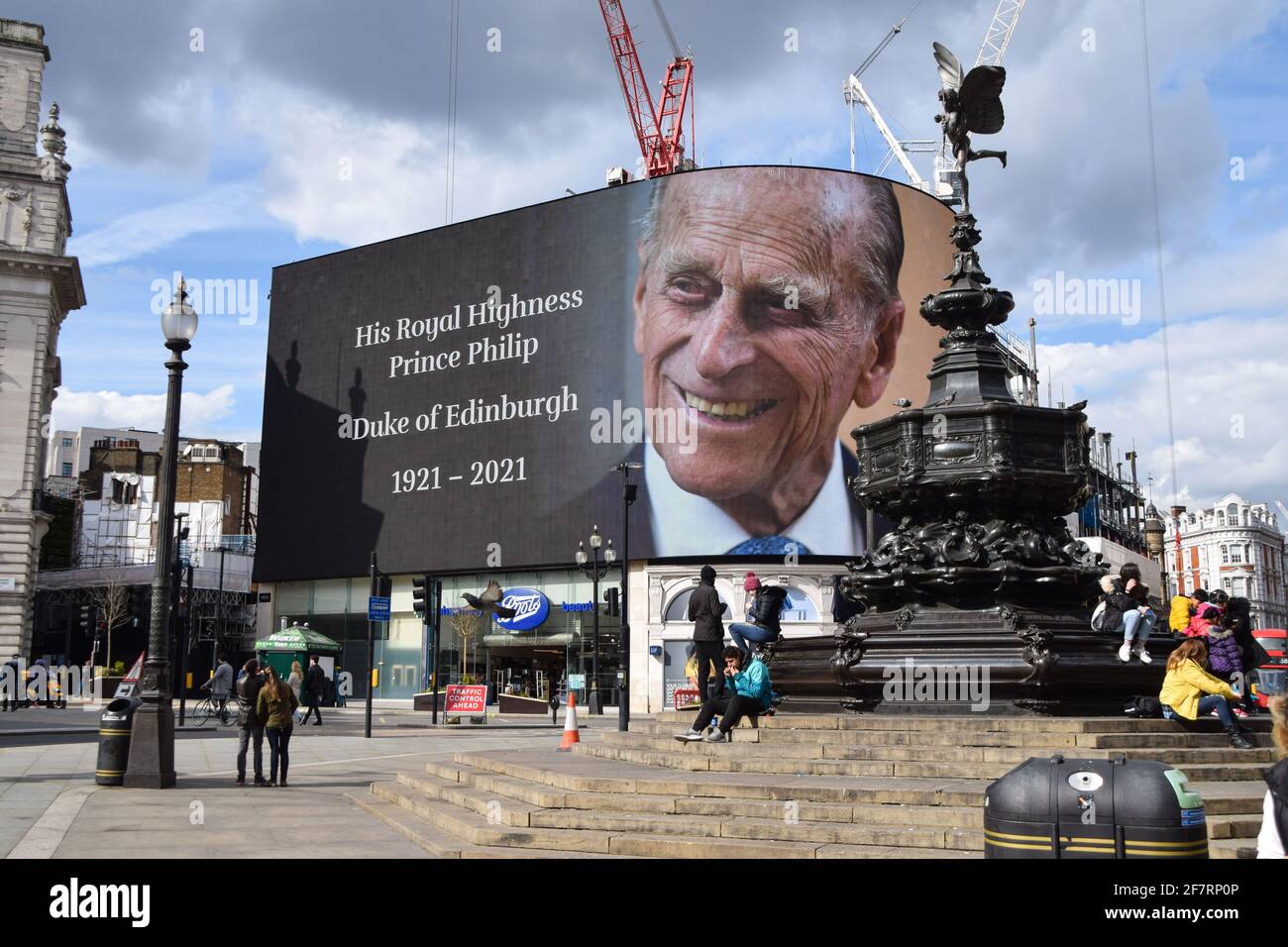 A tribute to Prince Philip on the screens in Piccadilly Circus.Prince ...