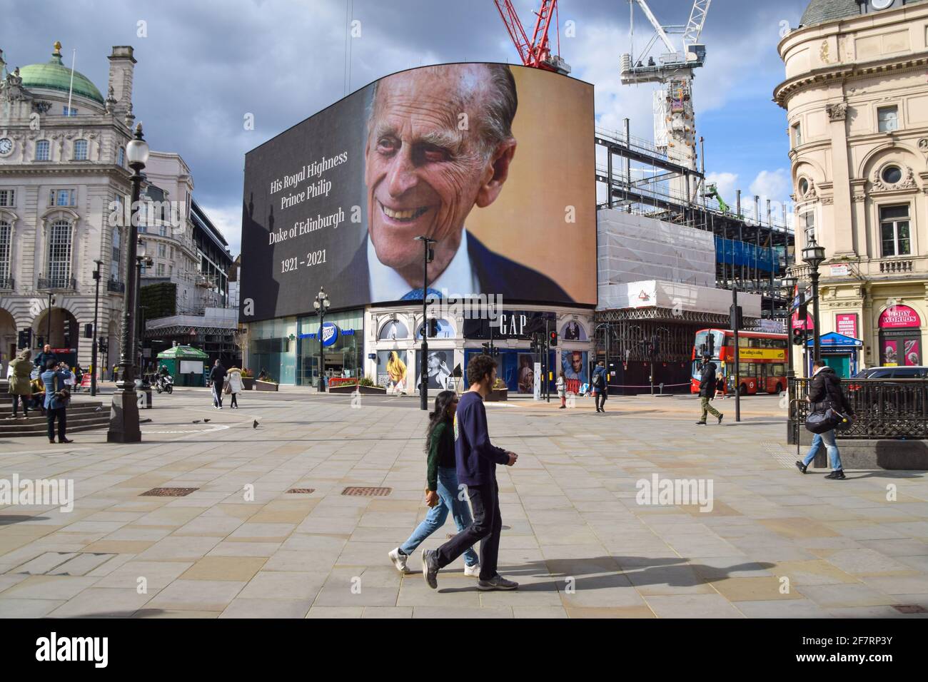 A tribute to Prince Philip on the screens in Piccadilly Circus.Prince ...