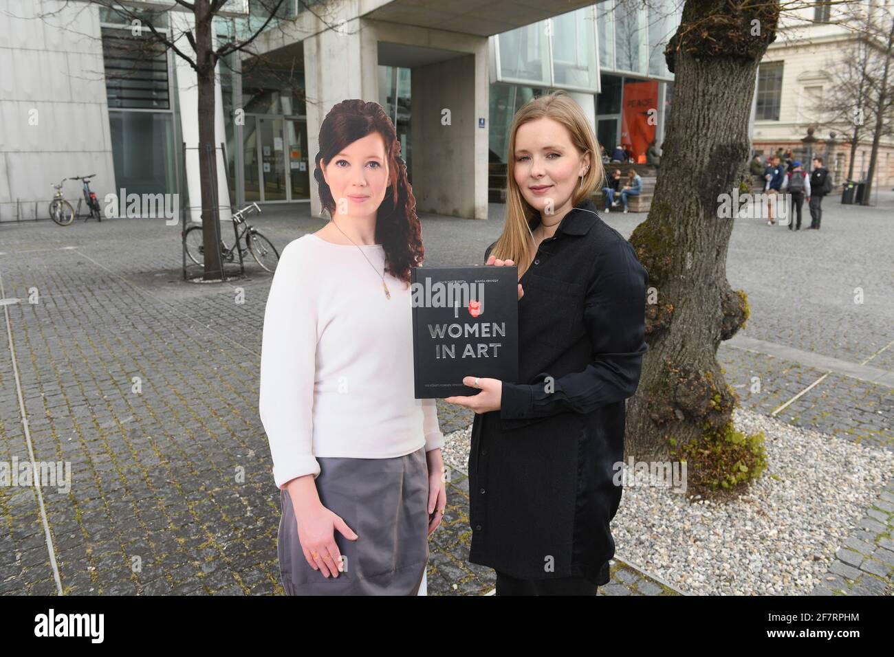 Munich, Germany. 09th Apr, 2021. Artist Janine Mackenroth (r) stands in ...