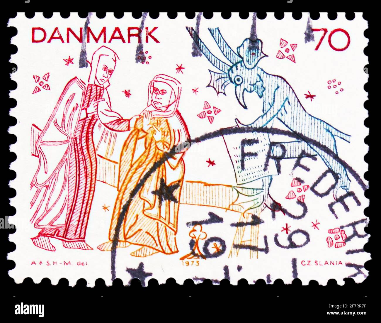 MOSCOW, RUSSIA - JANUARY 17, 2021: Postage stamp printed in Denmark ...