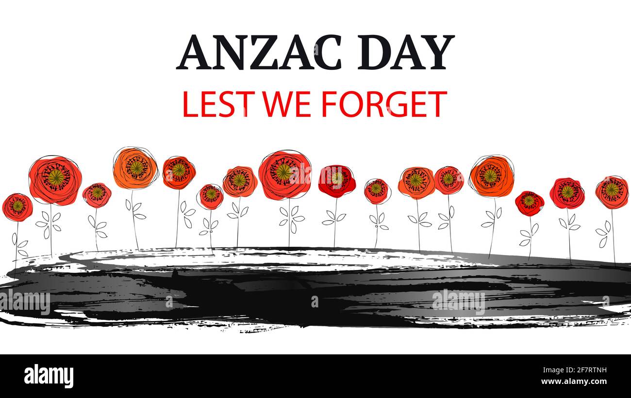 Anzac day background with red abstract poppies. Remembrance day lest we ...