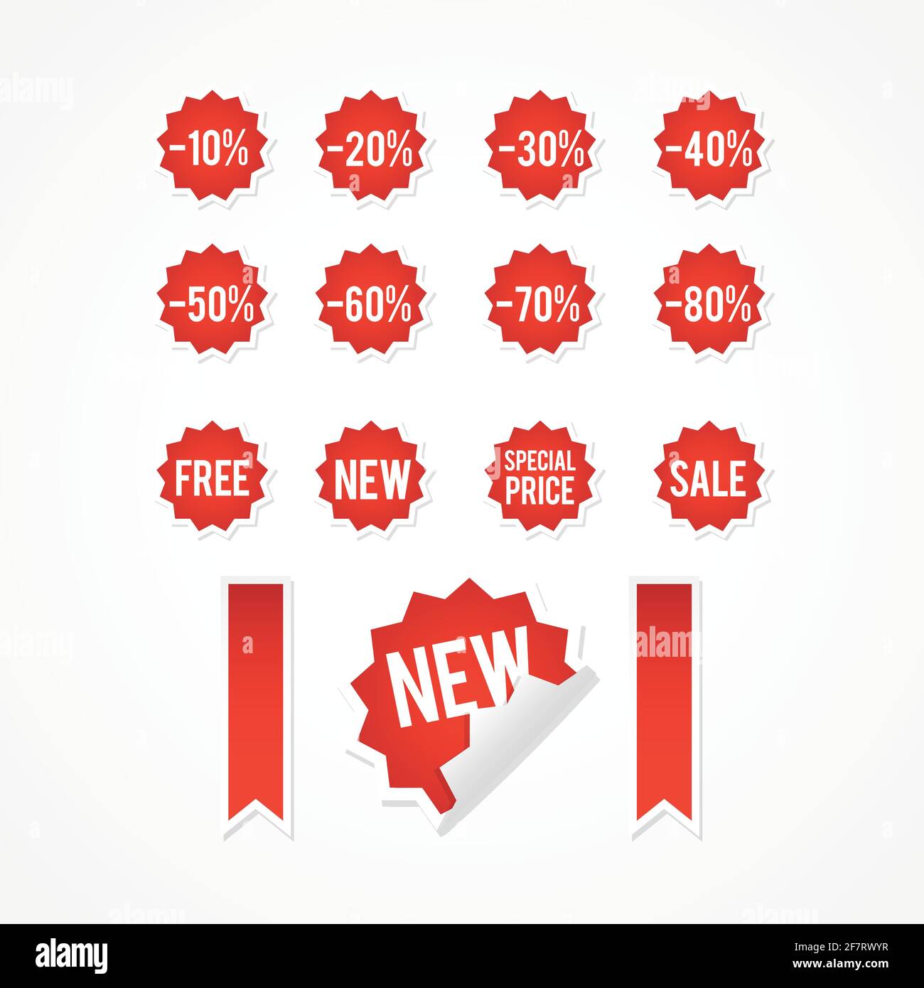 Red sale sticker set. Bent corner. Vector illustration, flat design ...
